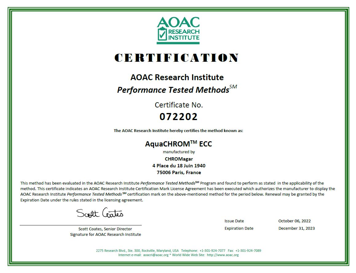 CHROMagar-AquaCHROM™ ECC於2022年10月通AOAC認證肯定 - | CHROMagar | Neogen ...